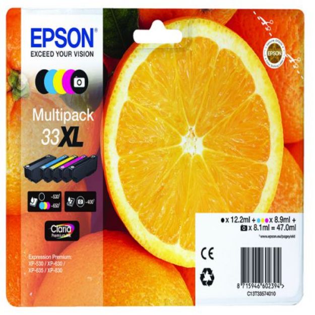 Buy Epson 33XL Oranges High Yield Ink Cartridge Multipack 2x 12.2ml + 8 ...